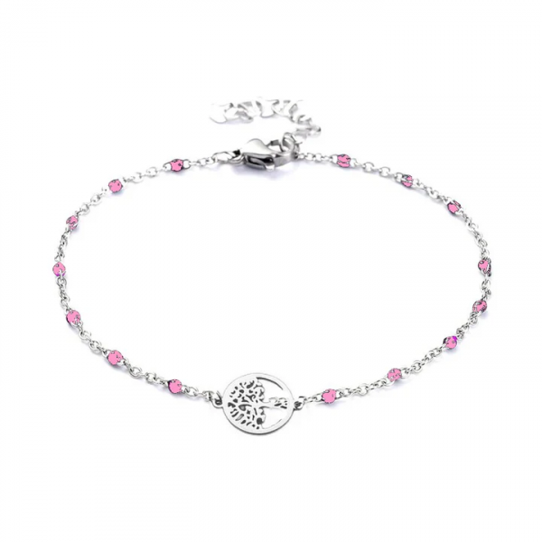 Bracelet Arbre de Vie – Acier Inoxydable et Cristaux Roses | LFAB Bijoux