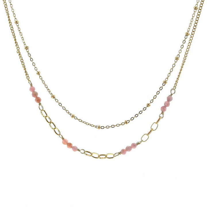 Collier Femme – Double rangs en acier & rhodonite naturelle | L.F.A.B ...
